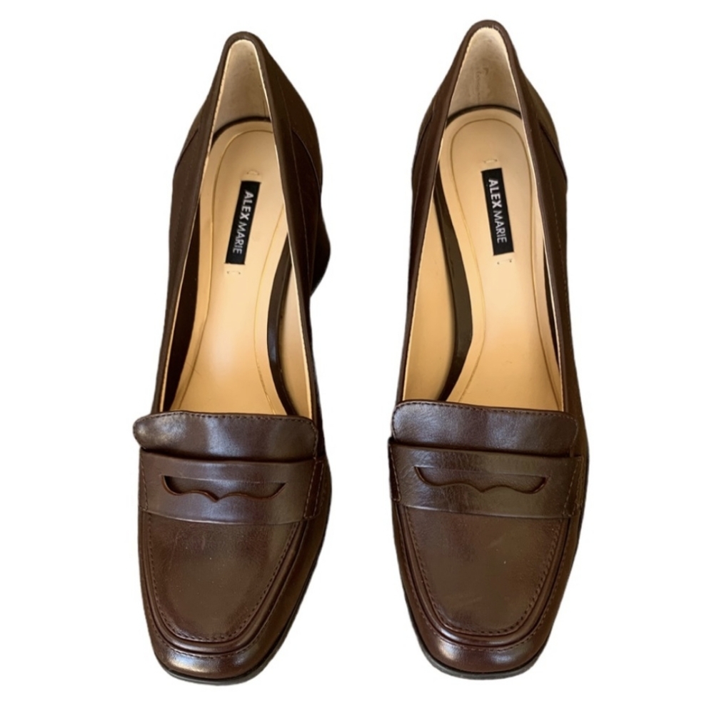 New Alex Marie Penny Loafer Block Heel Slip-On Leathe… - Gem